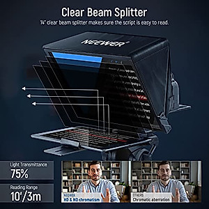 NEEWER Teleprompter X14 PRO with RT-110 Remote & APP Control (Bluetooth Connection via NEEWER Teleprompter App), 14” Portable No Assembly Compatible with iPad Android Tablet Smartphone Camera
