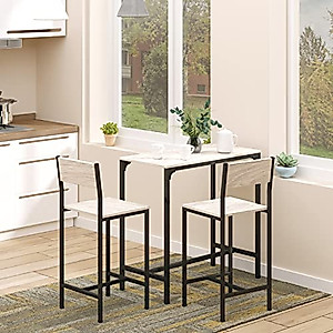 HOMCOM 3 Piece Industrial Bar Table Set, Counter Height Kitchen Dining Set with Bar Stool for Small Space, for Dining Room, Living Room, Apartment