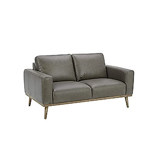 Amazon Brand – Rivet Modern Leather Loveseat Sofa Couch with Wood Base, 63.4"W, Gray