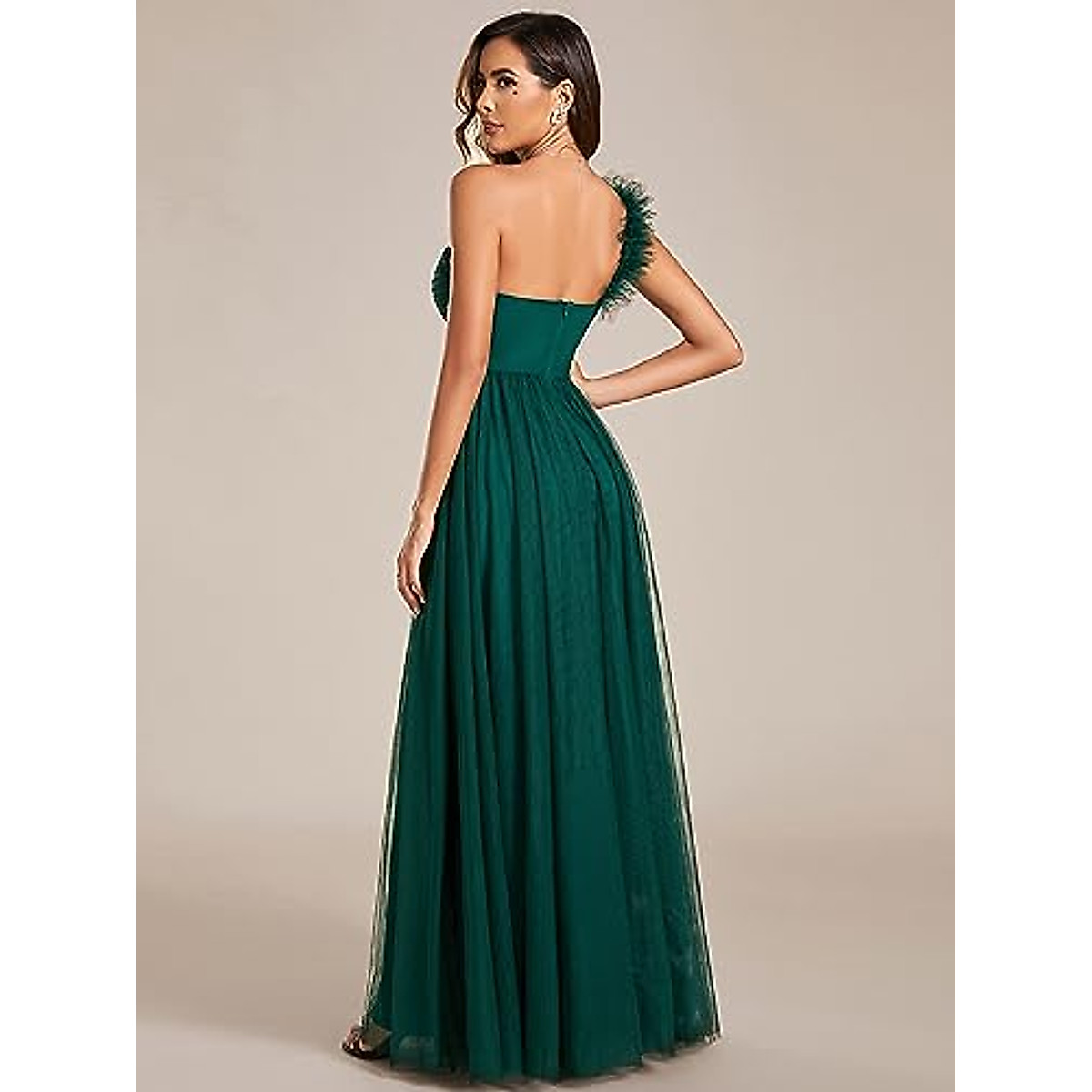 Ever-Pretty Women's Elastic Waist One Shoulder Plaeted A-line Flowy Maxi Bridesmaid Dresses Ball Gowns Green US10