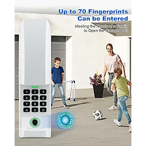 Universal Fingerprint Garage Door Keypad Fit for Liftmaster Chamberlain Craftsman Opener Unlock with Fingerprint Control Multiple Doors Replace 877max G940EV-P2 877Lm Wireless Keyless White