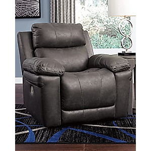 Signature Design by Ashley Erlangen Faux Leather Power Recliner with Adjustable Headrest & USB Charging Port, Gray