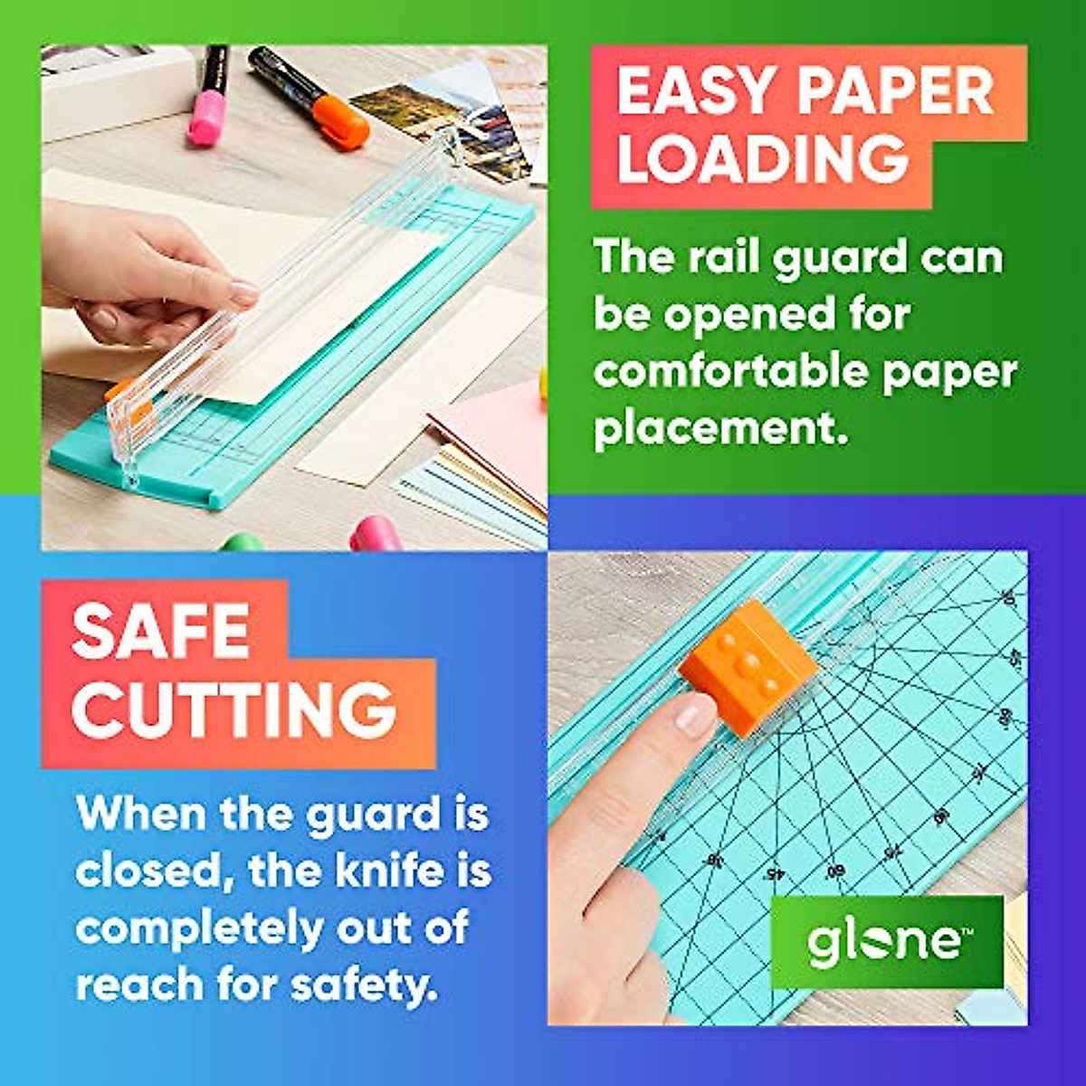 Glone 12 inch Paper Trimmer, A4 Size Paper Cutter with Automatic Security Safeguard for Coupon, Craft Paper and Photos (Green)