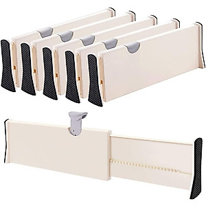 Plastic Drawer Dividers 6 Set Drawer Partitions Expandable from 11-17 Inch Drawer Organizer Separator Clothes Kitchenware Storage Organizer Shelf Wardrobe Closet Dresser Office Dividers Drawer Insert