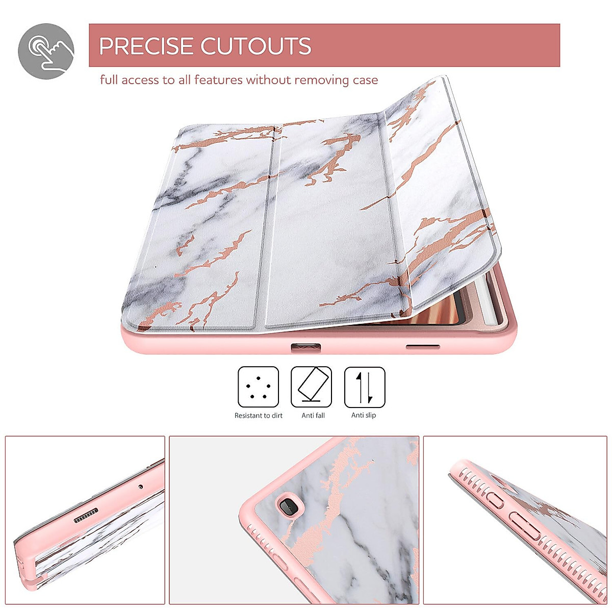 SURITCH Leather Case for Samsung Galaxy Tab S6 Lite 10.4-inch 2024/2022/2020, Built in Screen Protector Slim Fit Smart Full Body Cover with Magnetic Trifold Stand Auto Sleep/Wake, S-Pen Holder,Marble