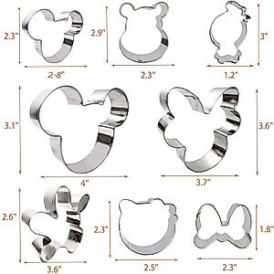 XUNMEINT Minnie mouse Cookie Cutter Set with Storage Box, Mickey, Minnie, Glove, Donald, Winnie the Pooh, Kitty Cat, Bow shapes Sandwich Cutters,8 Pcs Fondant Cutter for Kids