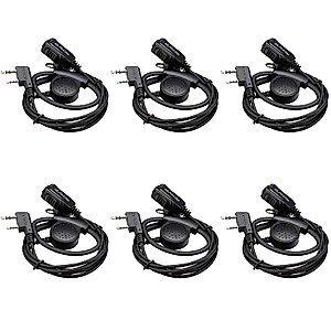 Retevis 2 Pin D-Type Adjustable Walkie Talkie Earpiece, Double Cable,Compatible RT22 RT21 H-777 RT68 H-777S pxton Arcshell 2 Way Radio,Soft Earhook Two-Way Radio Earpiece with Mic(6 Pack)