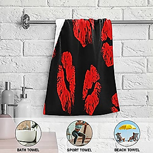 KEEPREAL Valentine's Day Red Lips Print Soft Hand Towels for Bath Valentine's Day Decorative Guest Towels Fingertip Towels for Bathroom Spa Gym (14.4 x 28.3 inch, 2-Piece)