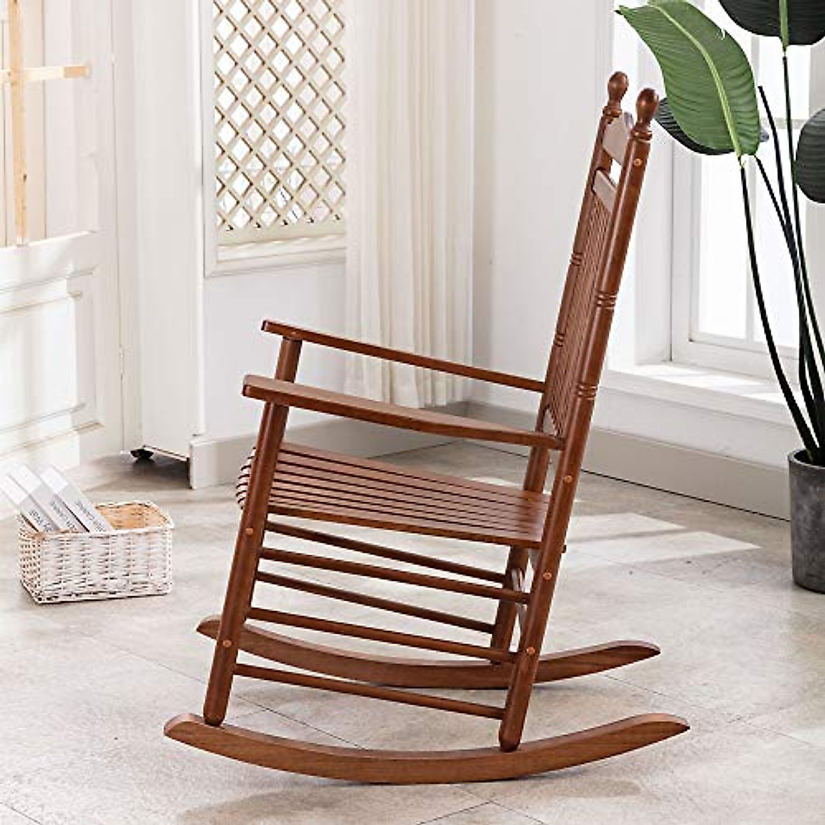 BplusZ Wooden Rocking Chair Outdoor Patio Porch Rocker Furniture Bedroom Living Room Indoor Adults Brown