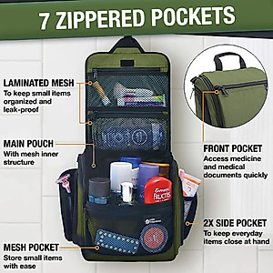 D&D Hanging Travel Toiletry Bag for Men and Women – Cosmetics, Makeup and Toiletries Organizer Kit with 10 Compartments, YKK Zippers, XXL Metal Swivel Hook, Water-Resistant Nylon