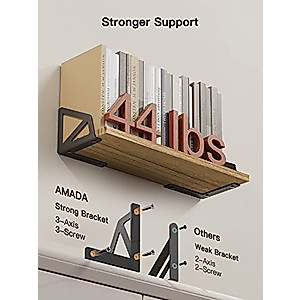 AMADA HOMEFURNISHING Floating Shelves Wall Mounted Storage Shelves Set of 4, Rustic Solid Wood Wall Shelves for Bedroom/Living Room/Bathroom/Kitchen/Office, AMFS27