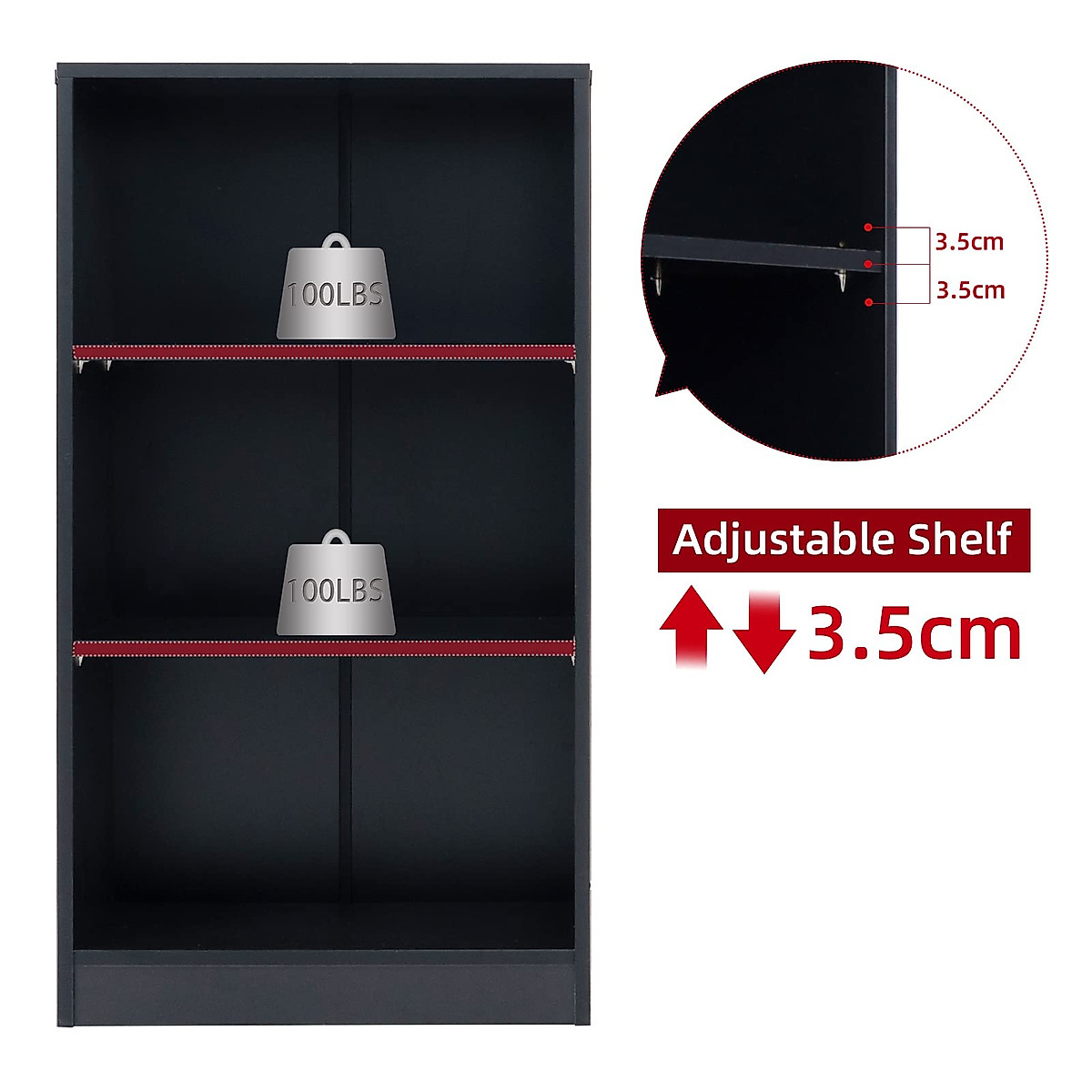 Sunon 3 Shelf Wood Bookcase Freestanding Display Shelf Adjustable Layers Bookshelf for Home Office Library Small Narrow Space (Black, 3-Layers)