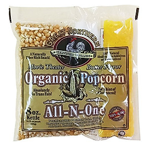 18-Count Organic Popcorn Packets - Pre-Measured 8-Ounce All-in-One Popping Machine Packs with Coconut Oil and Buttered Salt by Great Northern Popcorn