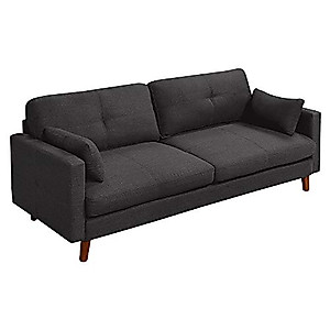 Elle Decor Alix Upholstered Living Room Sofa, Tufted Fabric Couch, Mid-Century Walnut Tapered Footers, 78" Sofa, Charcoal