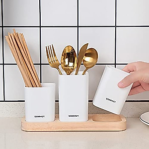 Jaugufiy Cutlery Drying Rack Holder Utensil Drying Rack Basket, Cutlery Holder with Bamboo Base for Bar Kitchen Countertop Storage, Organize Forks, Knives, Spoons