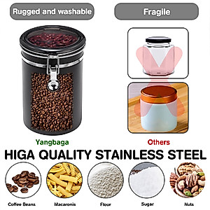 Yangbaga 304 Stainless Steel Coffee Containers with Shelf,2 x 66 FLOZ Coffee Bean Storage with Airtight Locking Clamp and Spoon, Large Capacity Food Storage Jar for Kitchen