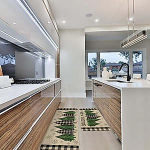 ARKENY Christmas Kitchen Rugs Set of 2, Non-Slip Absorbent Door Mats, Winter Snowflakes Xmas Tree Decorative Kitchen Floor Mat 17x29 and 17x47 Inch AKM004