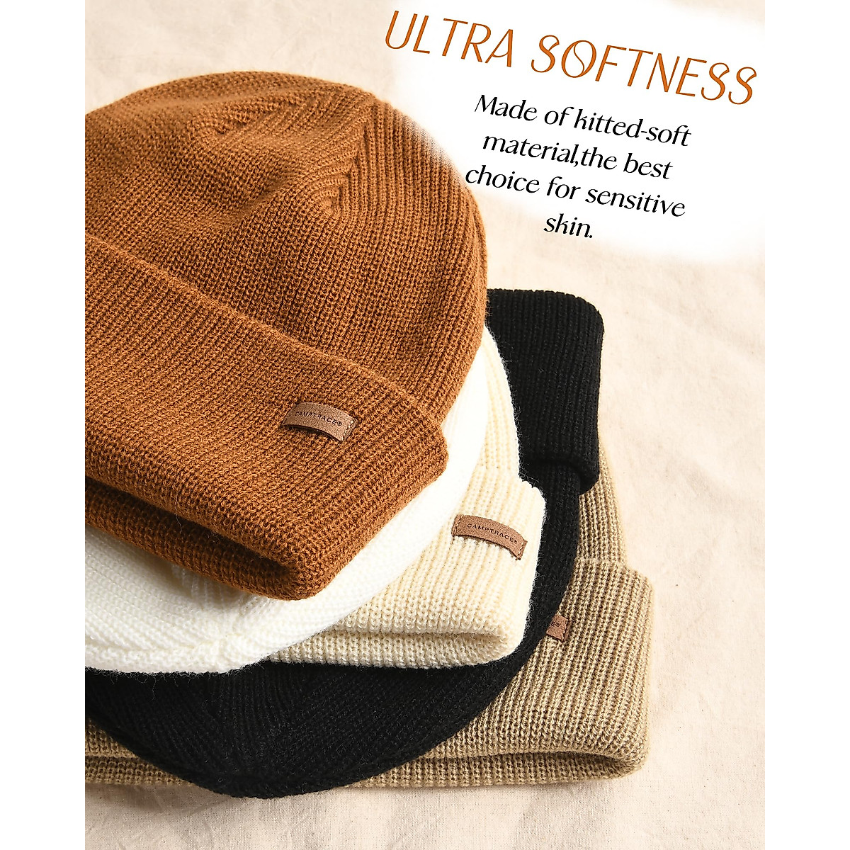 Camptrace Beanie Hat for Women Men Slouchy Beanies Womens Winter Hats Knit Cuffed Warm Ski Caps Black