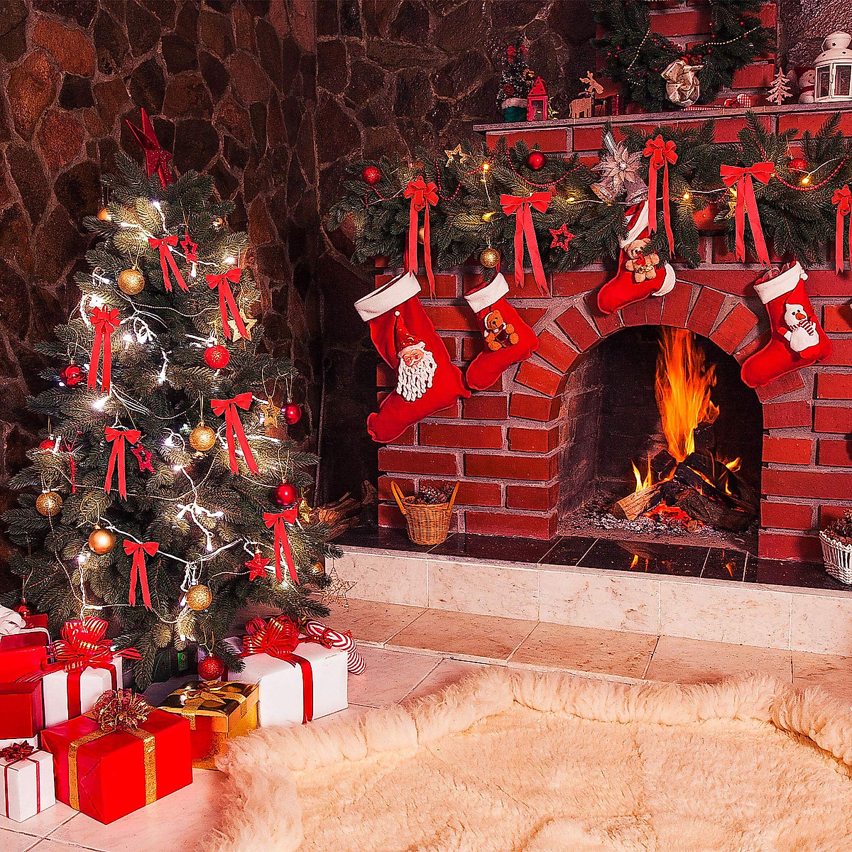 Syhood Christmas Wired Velvet Ribbon with Gold Edge Waterproof Velvet Decoration Ribbon Wrapping for Xmas Wreath Bows Floral Craft Ornaments (red, 2.5 Inch x 60 Yard)