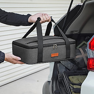 PFFVRP Insulated Casserole Carrier for Hot or Cold Food, Reusable Insulated Food Carrier for Potluck Parties, Picnic, Cookouts, Fits 11 x 15 or 9 x 13 Lasagna Pan, Casserole Dish, Baking Dish（Gray）