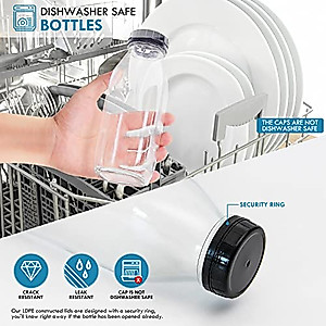 YEBODA 32oz Glass Milk Bottle with Plastic Tamper-proof Caps (4 Pack) Vintage Reusable Dairy Drinking Containers, Glass Bottles for Milk, Juice,Yogurt, Smoothies, Tomato Sauce, Jam, Syrup