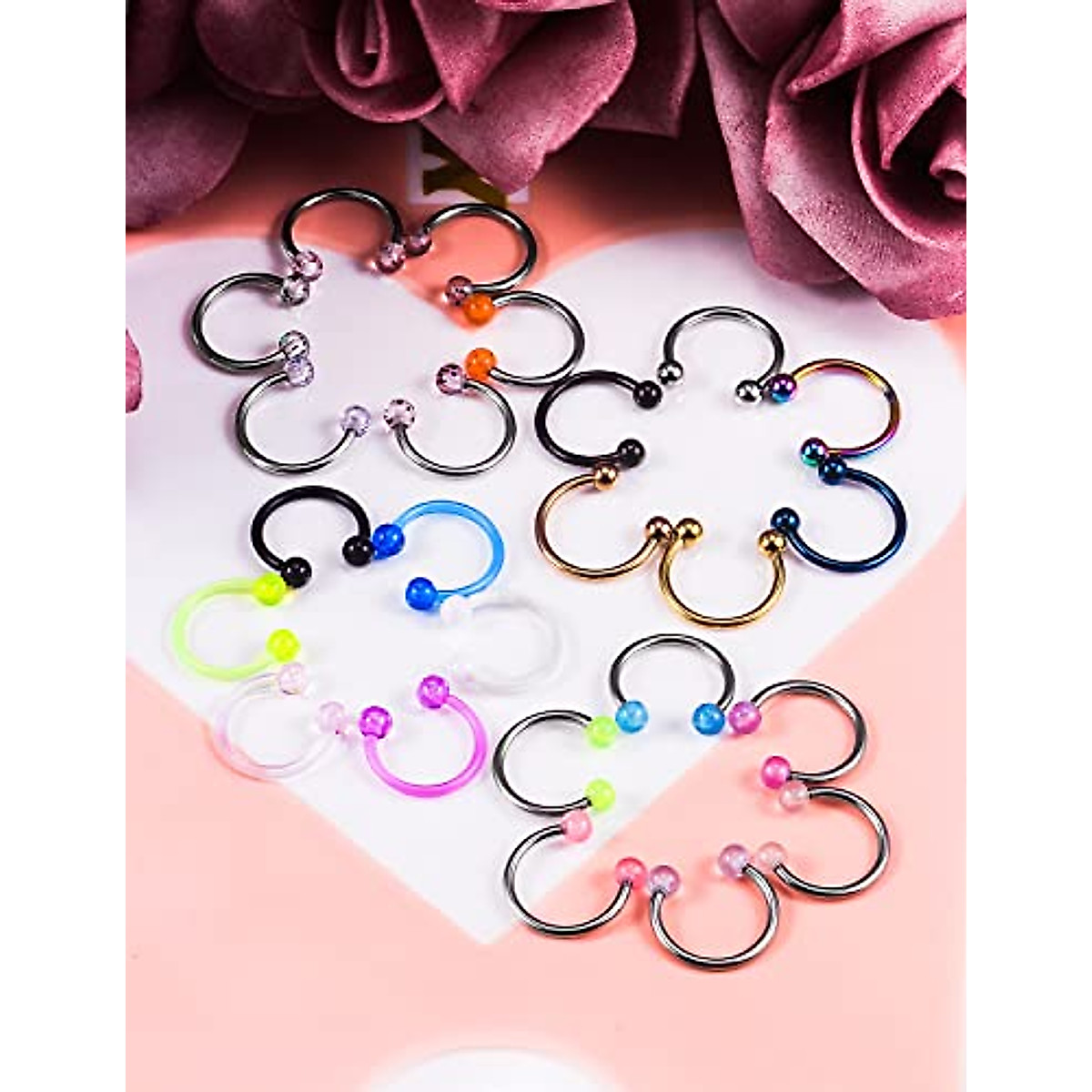 Cisyozi 16G Septum Ring Jewelry Surgical Stainless Steel Horseshoe cute Septum Nose Cartilage Helix Tragus Rook Daith Earring Hoop Lip belly Navel Eyebrow Ring Piercing Jewelry Retaine Women Men 10mm
