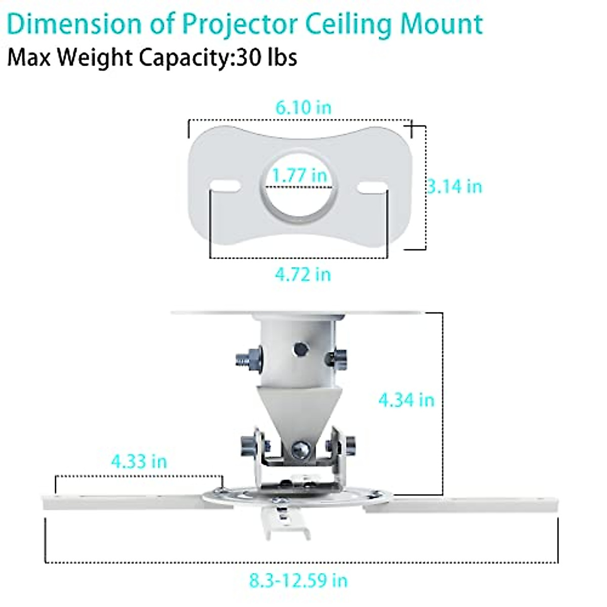 Tuimen Projector Mount, Universal Low Profile Projector Ceiling Mount with Extendable Arms and Adjustable Projection Angles Mounting Bracket, White