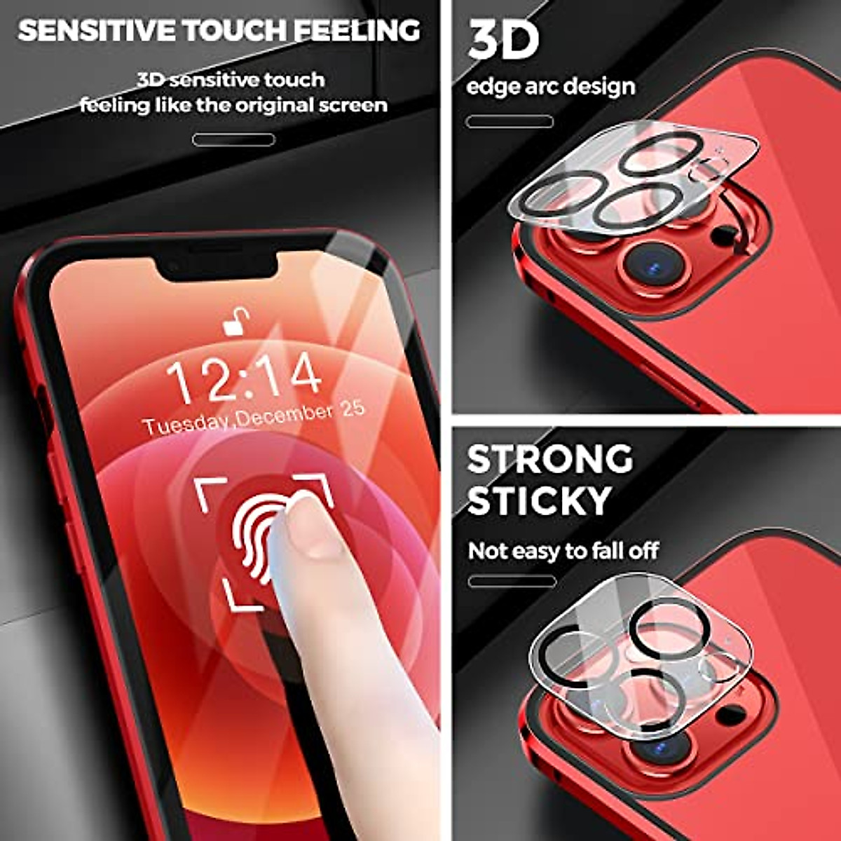 [2023 New Safety Lock+Camera Protector] Magnetic Case for iPhone 12 Pro Max,[100% Screen Sensitivity ][Anti-Peeping Screen Protector] Double Sided 9H Glass Privacy Case for iPhone 12 Pro Max