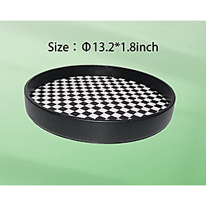 MCBZ Home Round Leather Tray, Round Decorative Tray, Round Serving Tray, Leather Ottoman Tray, Circle Coffee Table Tray,Diameter13.2 * 1.8" (Black)