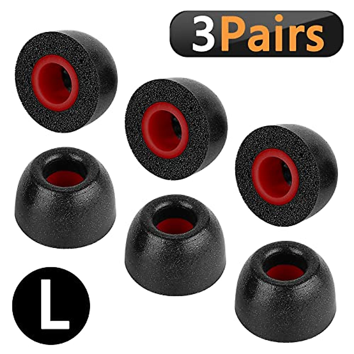 Geekria 3 Pairs Comfort Memory Foam True Wireless Earbuds Ear Tips Compatible with 4.5-6.3mm in-Ear Earphones Nozzle Blocking Noise Foam Tips/Earbud Ear Tips/Tips Eartips (L Size/Short)
