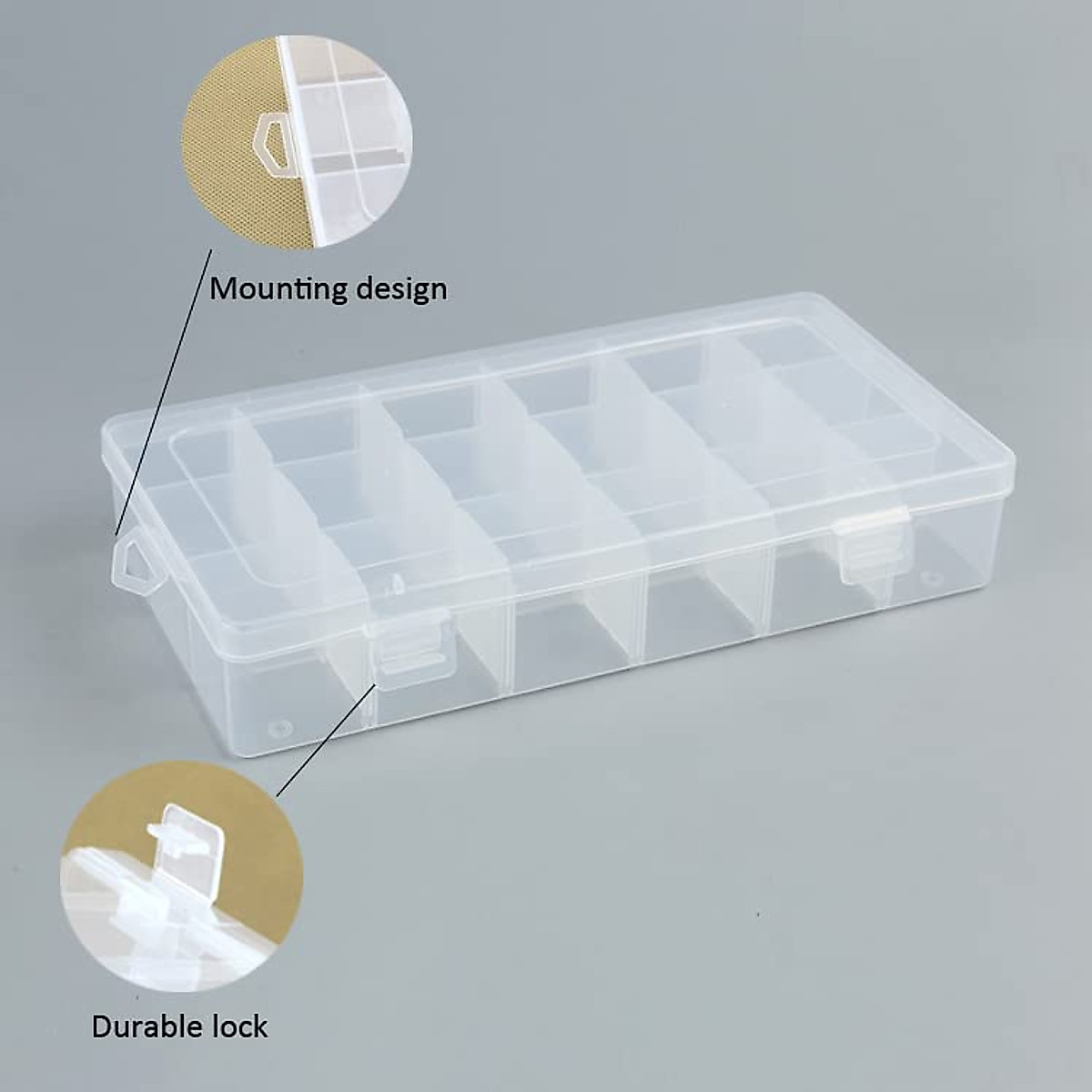 UHZBTEC 18 Grids Storage Containers/Jewelry Organizer Box with Removable Dividers for Bead Organizer (Free Letter Stickers)