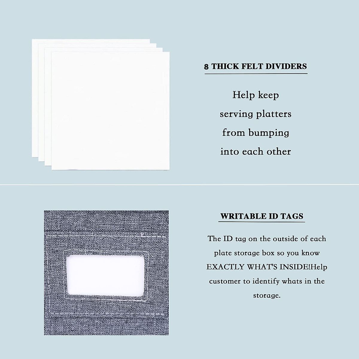 TEYIKA 2 Pcs China Storage Containers, Platter Storage Case Containers, 5.5'' Tall with Hard Shell, Structured Top, Bottom and Sides, 8 Felt Dividers Included(17'' x 13'' x 5.5''), Grey 2 Pack