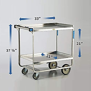 Lakeside Manufacturing 743 Utility Cart, Stainless Steel, 2 Shelves, 700 lb. Capacity (Fully Assembled), Silver