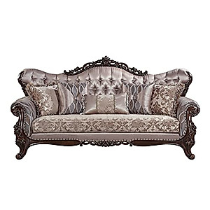 Acme Benbek Sofa with 5 Pillows in Taupe and Antique Oak