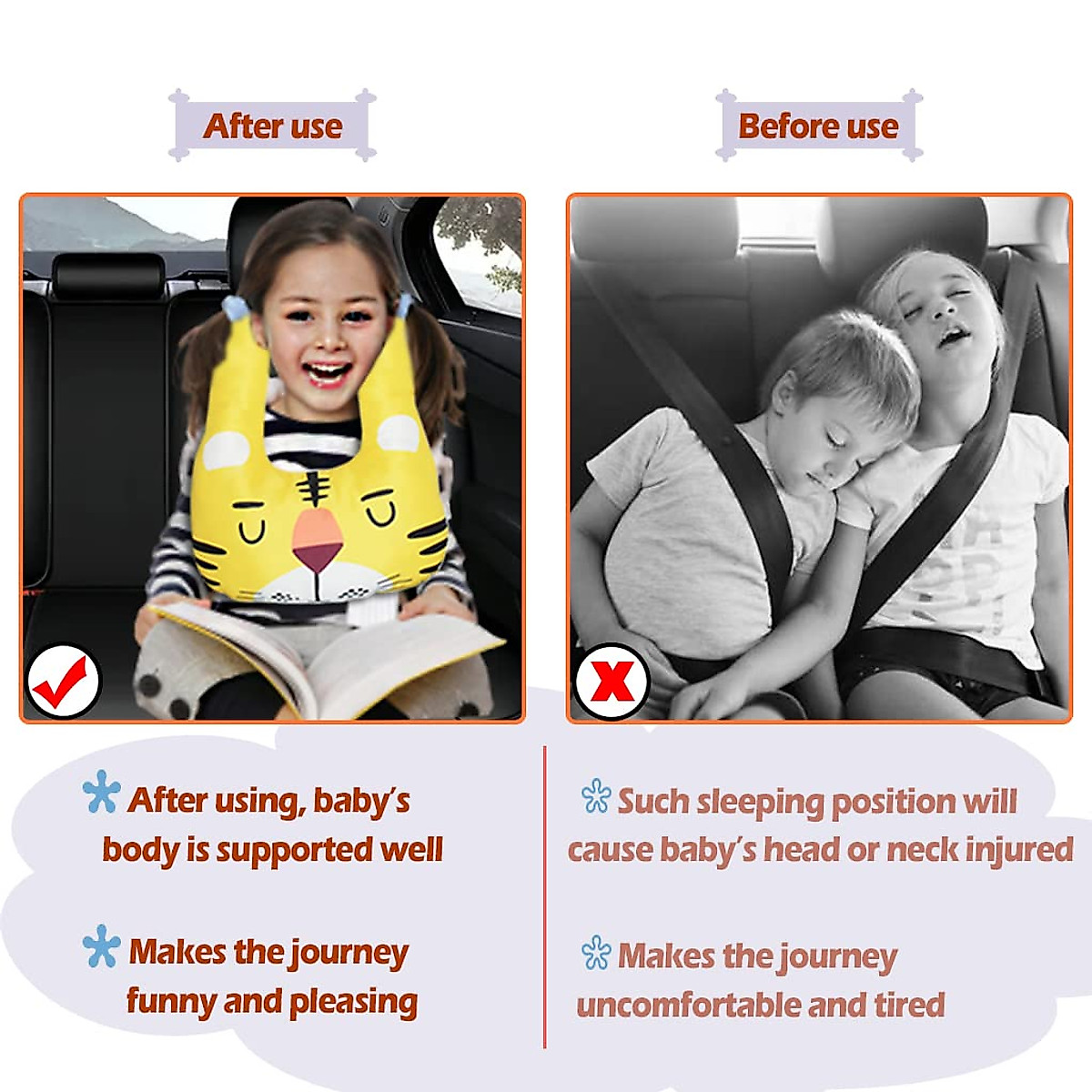 KAKIBLIN Multifunctional Portable Nursery Pillows for Car Seat, Head Support Stroller Pillow, Soft Organic Cotton Toddler Pillows for Sleeping and Feeding, Perfect for Travel, Toddler Cot,Yellow