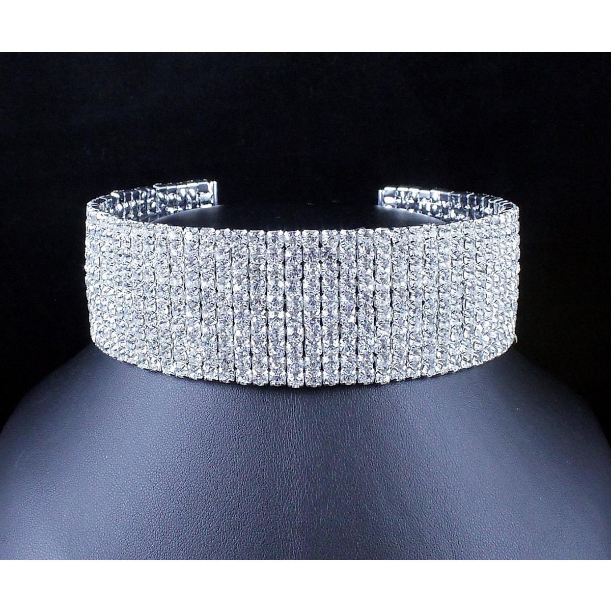 10-Row Clear Austrian Crystal Rhinestone Choker Necklace Silver Party WED N088 (10 Row Silver)