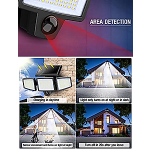 Outdoor Solar Powered Flood Lights with Movement Detection, 210 LED 2500LM 6500K, IP65 All-Weather Resistance, 3 Adjustable Heads, 270° Wide Angle, Light for Garage Patio Porch Garden Yard - 2 Pcs