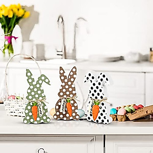 Home Decorations for Home-3 Pcs Spotted Bunny Wooden Sign Decor with Hemp Rope, Rabbit Shape Farmhouse Table Decor for Living Room, Dining Table, Party Desk