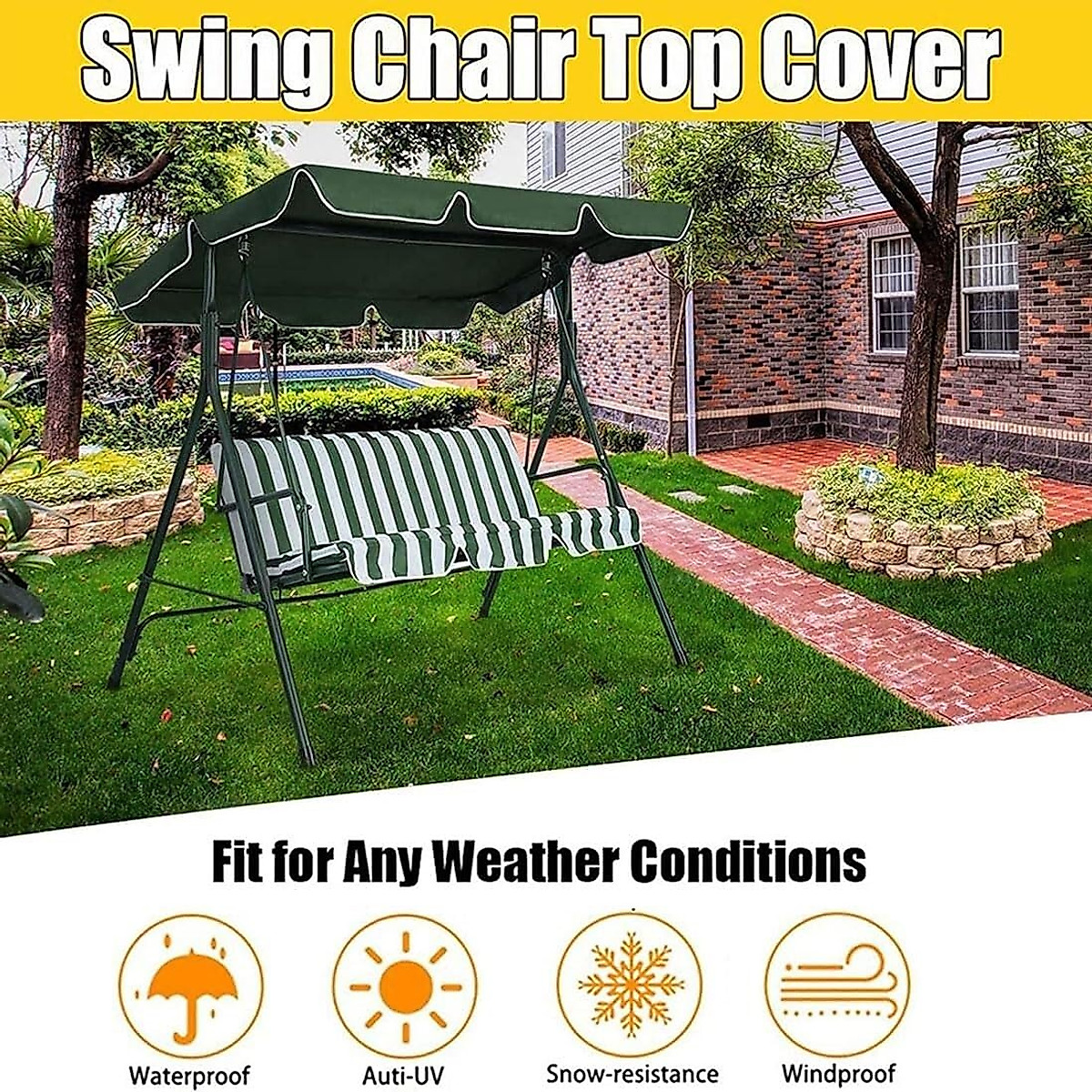 Replacement Canopy for Swing Seat - Waterproof Oxford Cloth Top Cover for 2/3-Seater Swing Chair, Durable Outdoor Patio Swing Canopy(Red,75x52x6inch)