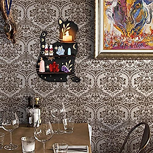 Frifer Cute Wall Crystal Shelf - Wooden Cat Moon Crystal Shelf - Wall Mounted Crystal Display Shelf Decorative Organizer Floating Shelves for Living Room Yoga Room