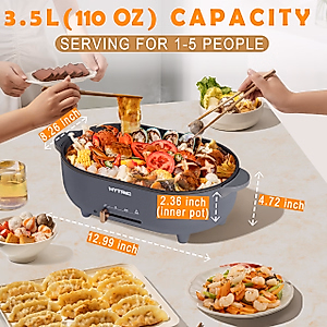 HYTRIC 3.5L Hot Pot Electric for Cooking, 110oz Electric Pot with Nonstick Coating, Multifunction Electric Cooker with Power Control for Shabu Shabu, Noodles, Sauté, BPA-FREE, Grey