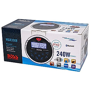 BOSS Audio Systems MGR350B Marine Gauge Receiver - Bluetooth, Digital Media MP3 Player, no CD Player, USB Port, AM FM Radio, Weatherproof, black, small/medium