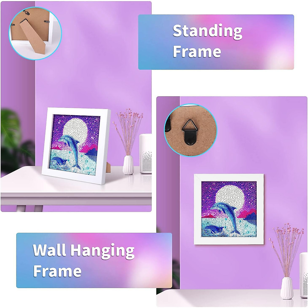 5D Diamond Painting Kits for Kids, Diamond Painting Kits Animals with Wooden Frame, Dolphin Diamond Painting Kits for Beginners, Girls, Adults, Diamond Painting Pictures, Arts Craft for Home Decor