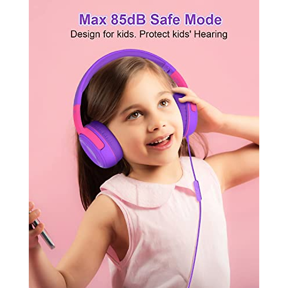 ELECDER Kids Headphones, S8 Wired Headphones for Kids with Microphone for Boys Girls, Adjustable 85dB/94dB Volume Limited, 3.5 mm Jack for School/Kindle/Smartphones/Tablet/Airplane Travel(Purple/Red)