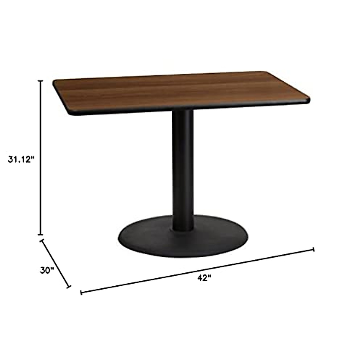Flash Furniture 30'' x 42'' Rectangular Walnut Laminate Table Top with 24'' Round Table Height Base