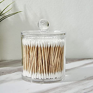 CLEAMAISONN Cotton Bud Holder 10 Oz Bathroom Jars with Lids for Cotton Ball Swab Pad Cotton Pad Holder (1pcs)
