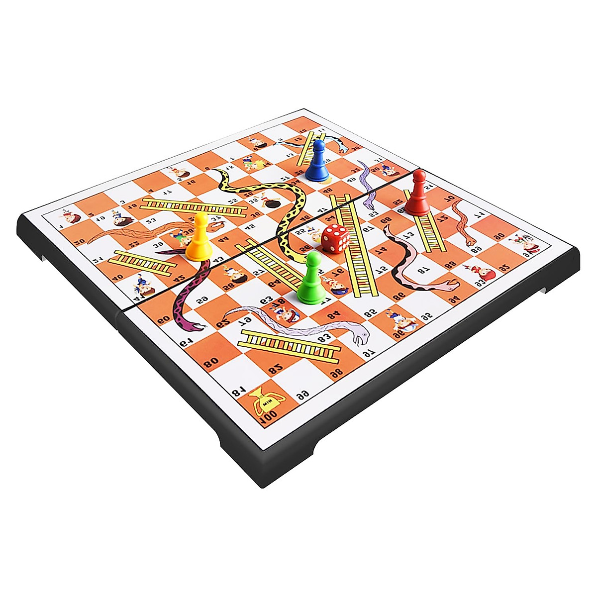 Magnetic Folding Snakes & Ladders Game Set 11.8 inch Portable Family Fun Board Game for All Ages-in Storage（Large Size 30x30cm ）