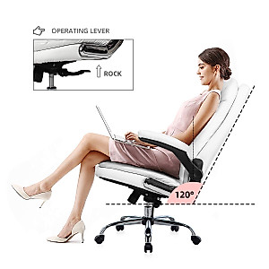YAMASORO Ergonomic Executive Office Chair White High Back Leather Computer Chair Office Desk Chair with Flip-Up Arms and Comfy Headrest