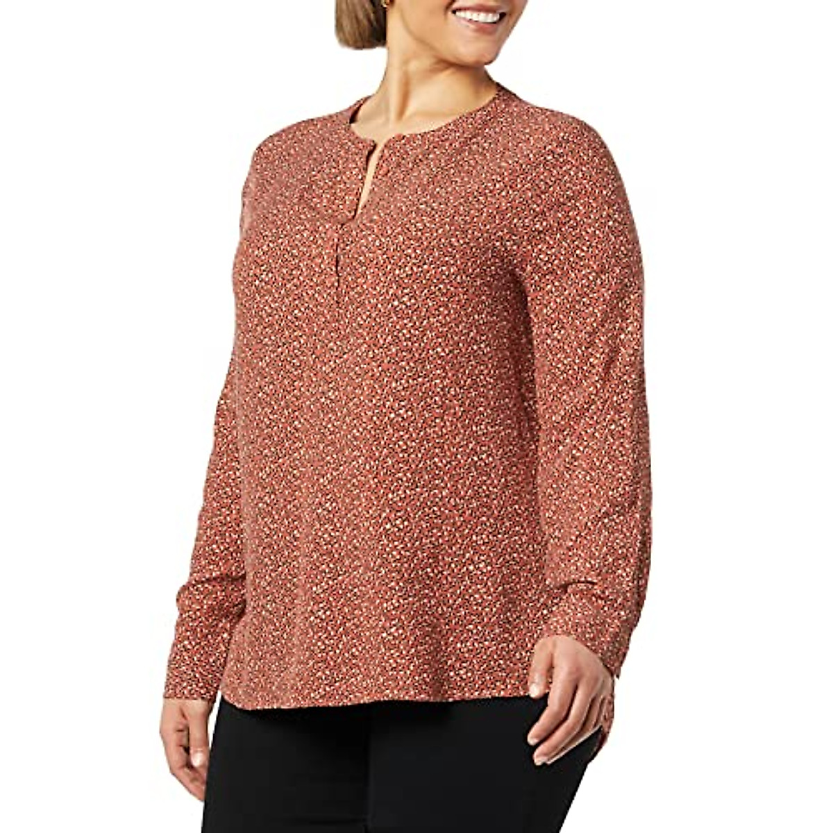 Amazon Essentials Women's Long-Sleeve Woven Blouse, Rust Leopard Print, Large