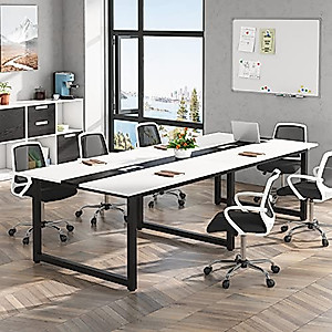 Tribesigns 8FT Rectangle Conference Table, 94.49L x 47.24W x 29.53H Inches Large Meeting Table Seminar Table for Office Conference Room, Modern Wood Training Table with Strong Metal Frame (White)